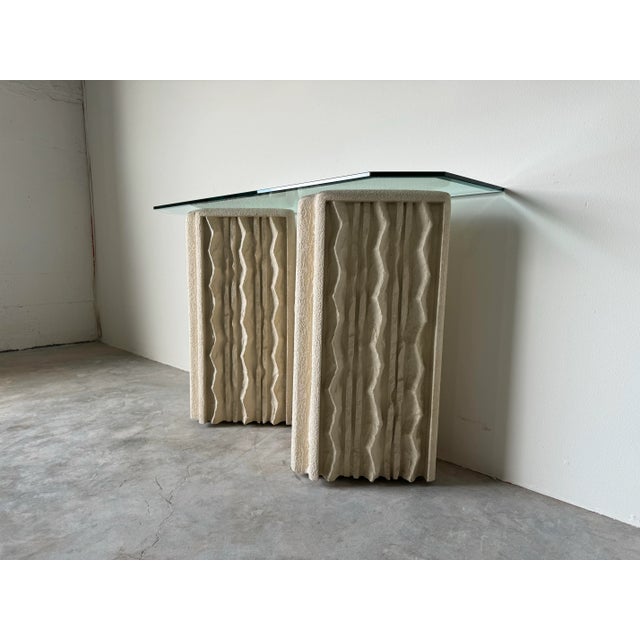 1980's Postmodern Sculptural Cast Plaster Console Table W/ Glass Top ...
