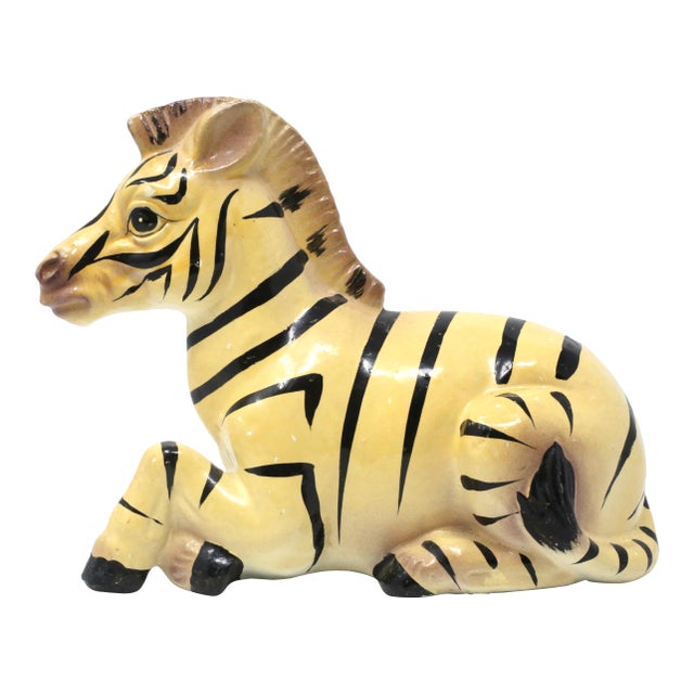 Vintage Hand-Painted Ceramic Zebra Figure | Chairish