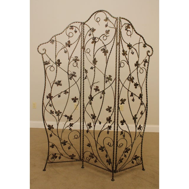Wrought Iron 3 Panel Leaf & Berries Room Divider Folding Screen | Chairish