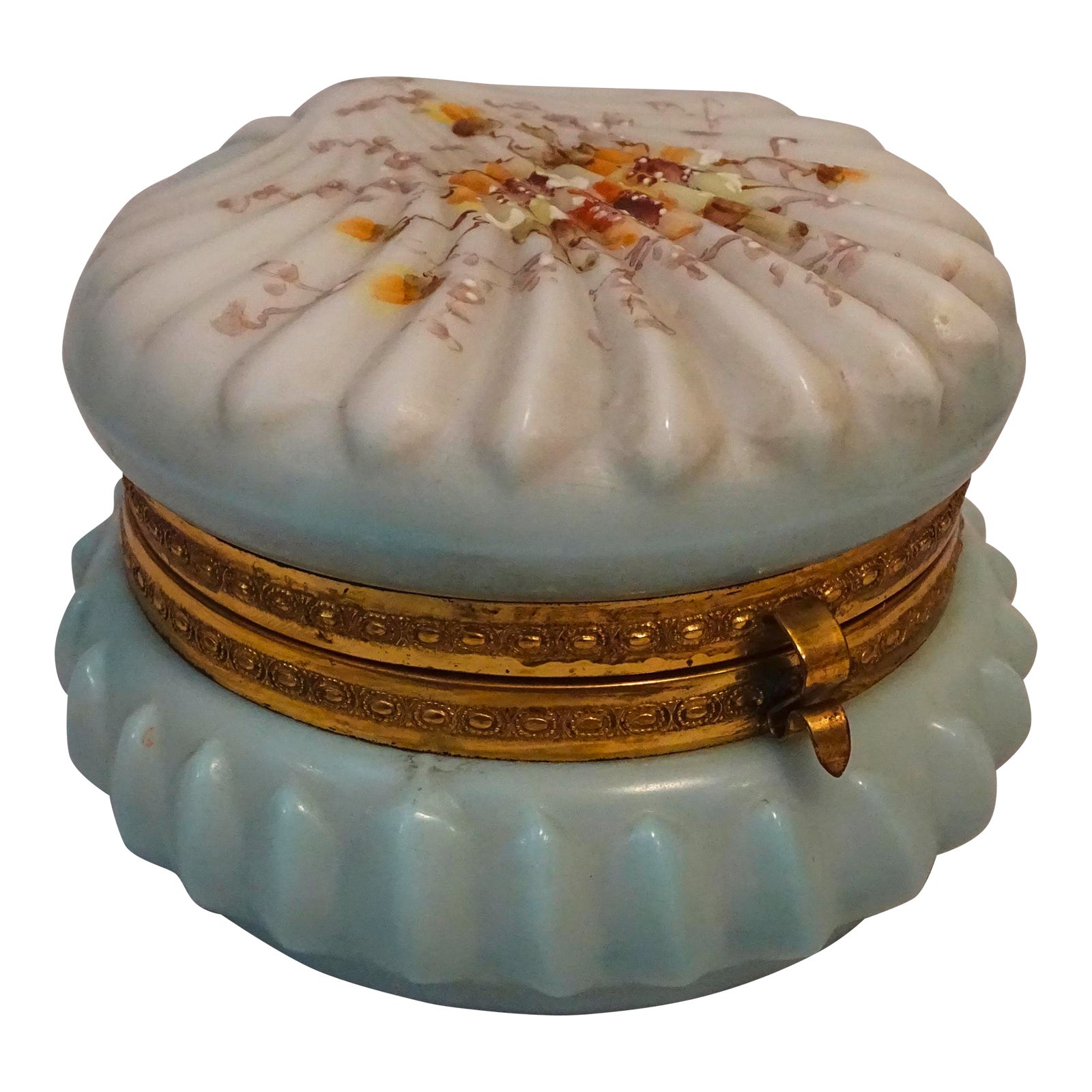 Late 19th Century Cf Monroe Wave Crest Shell Pattern Enamel Glass Box ...