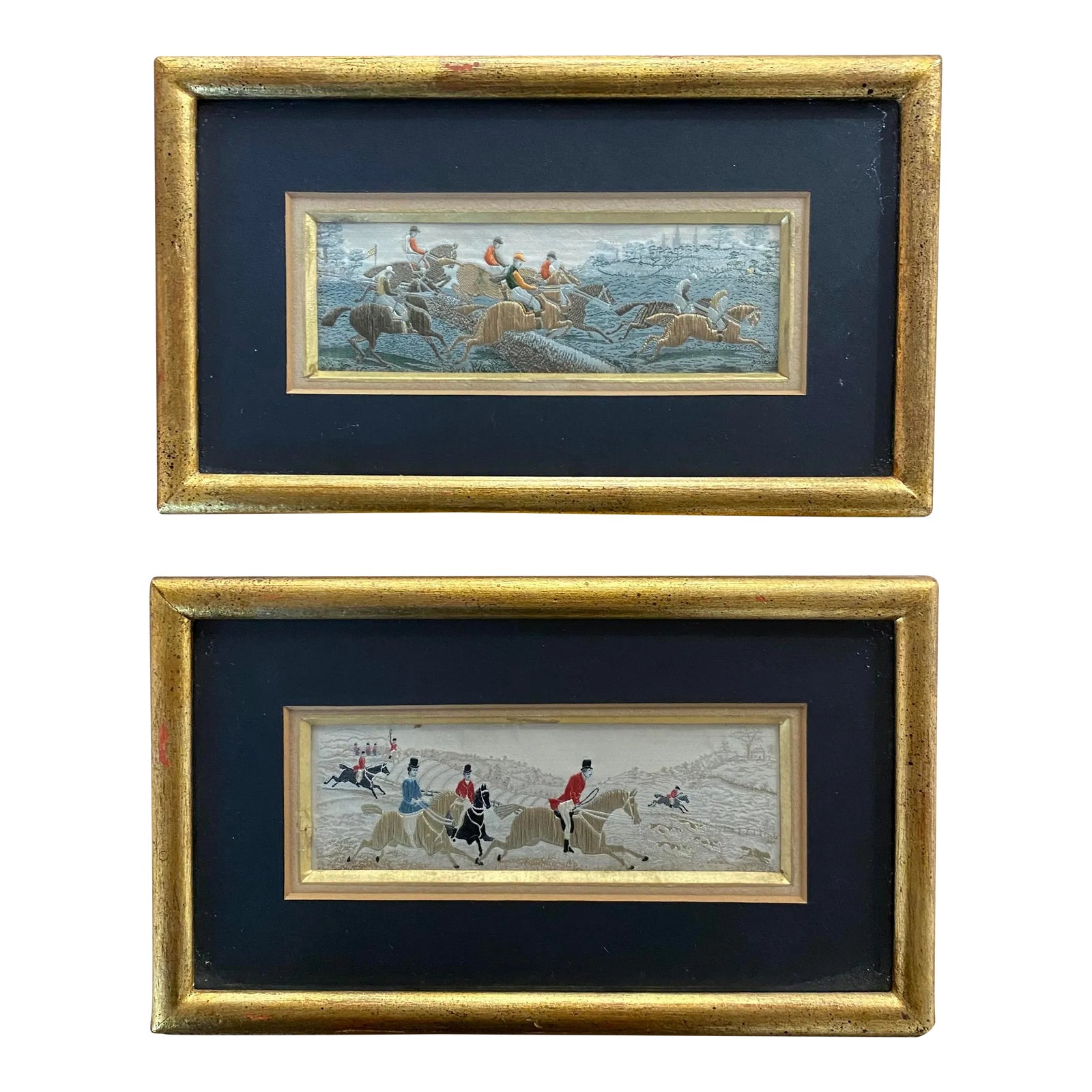 Late 19th Century English Victorian Silk Embroidered Fox Chase Hunt ...