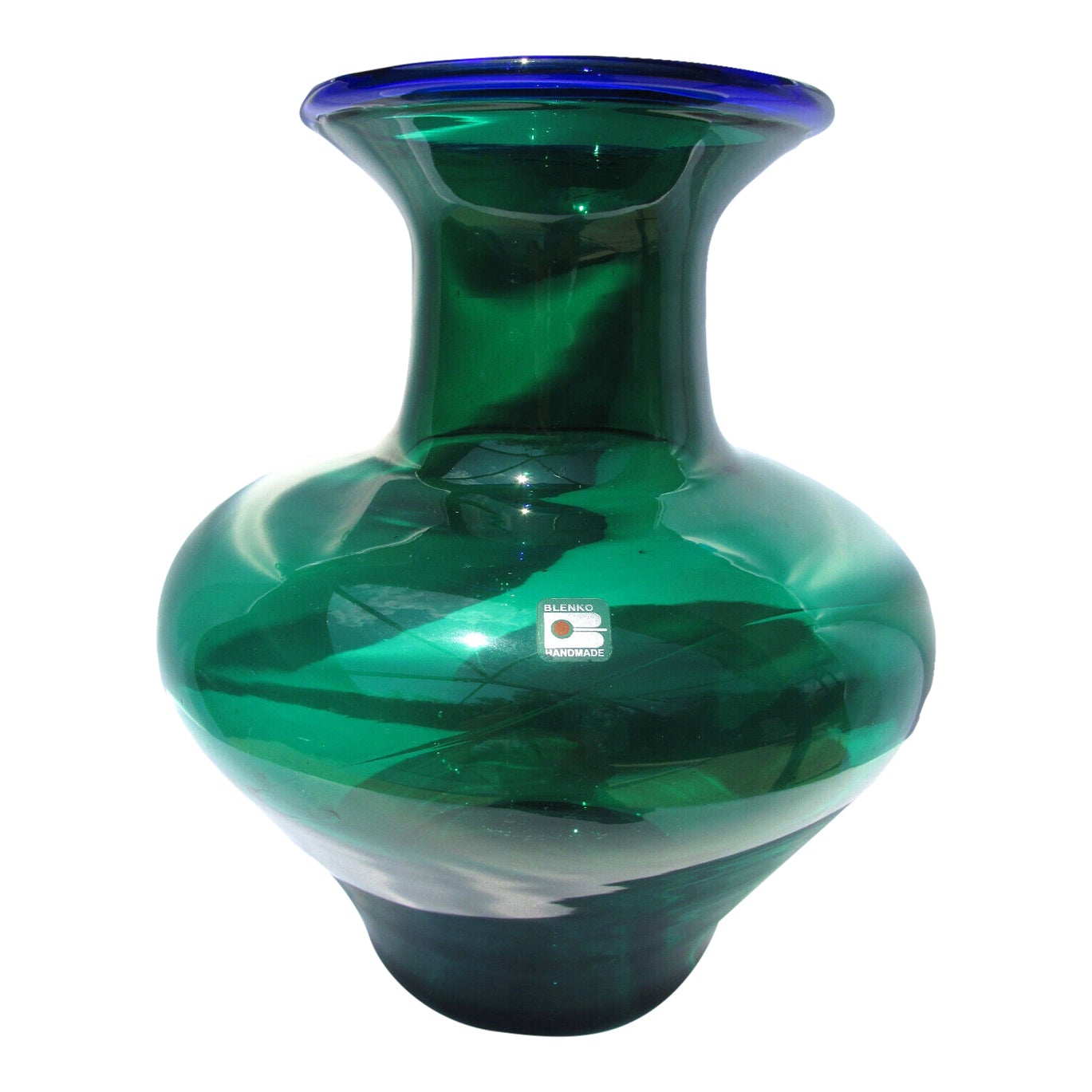 1970s Blenko Oversized Emerald Green Glass Vase With Blenko Label ...