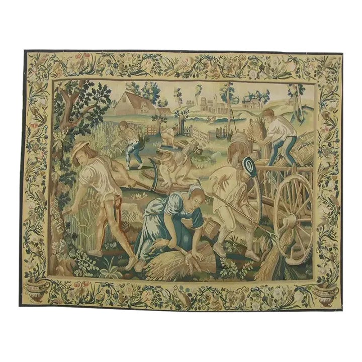 Vintage Tapestry Depicting Harvest Season | Chairish