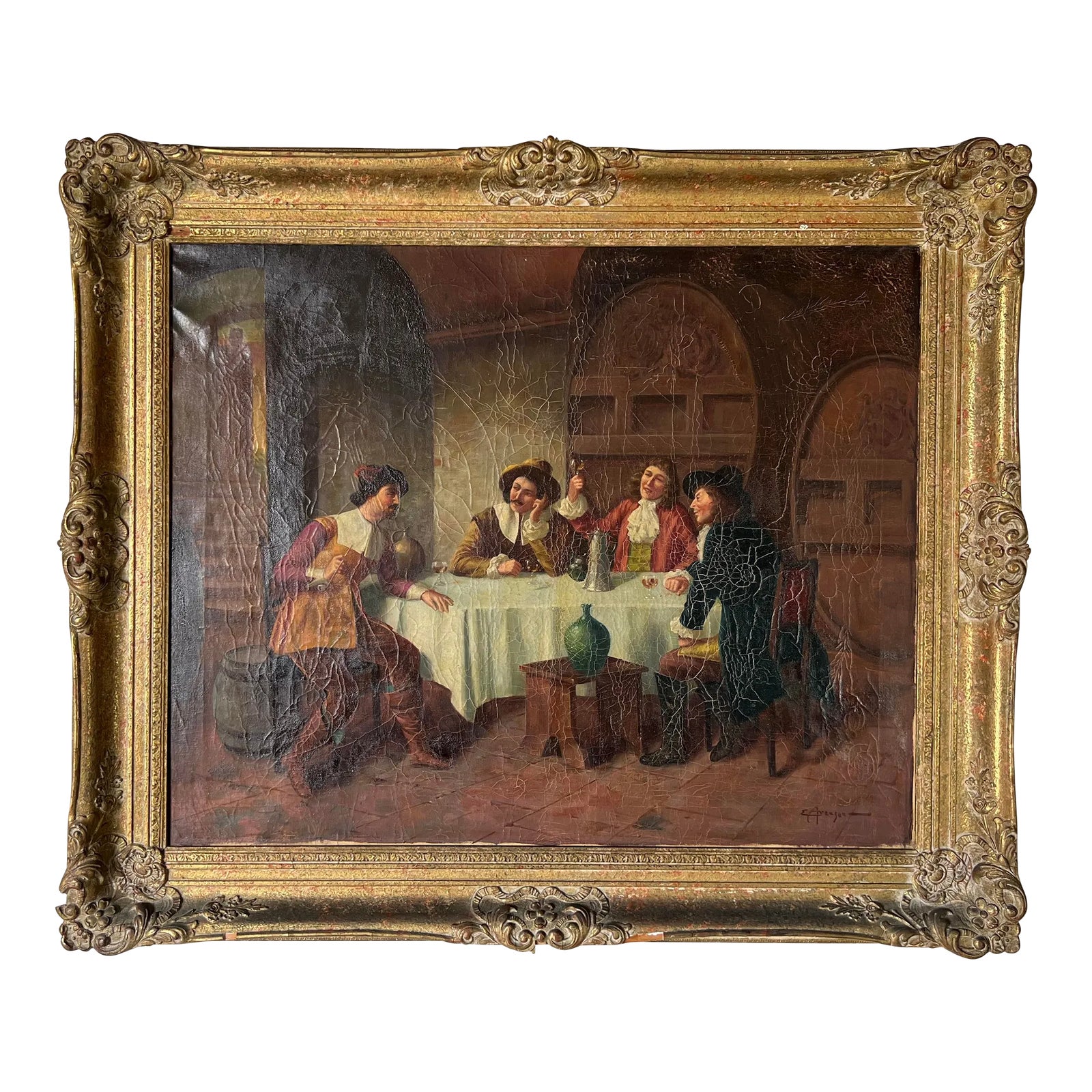 Antique E. Arensen Figurative Cavaliers Oil on Canvas Painting, Framed ...