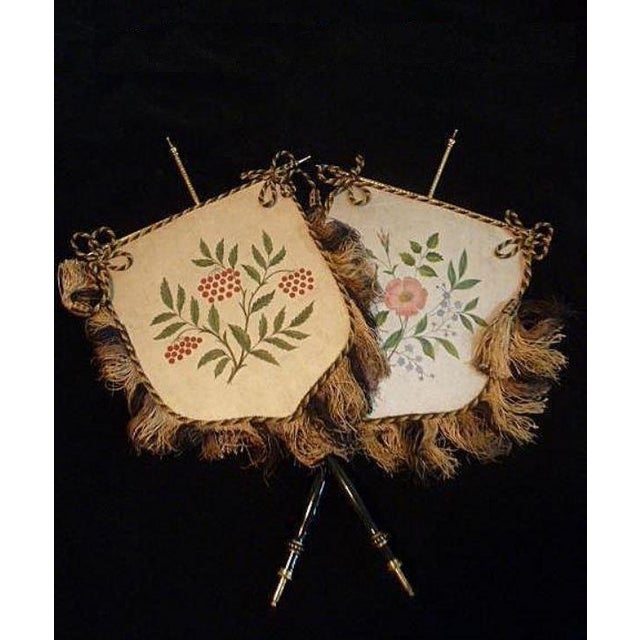 Antique Face Screens Silk With Fringe / Victorian Hand Painted Pair ...