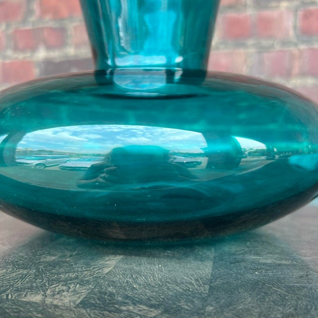 Blenko Teal Blue Glass Vase 12” Tall | Chairish