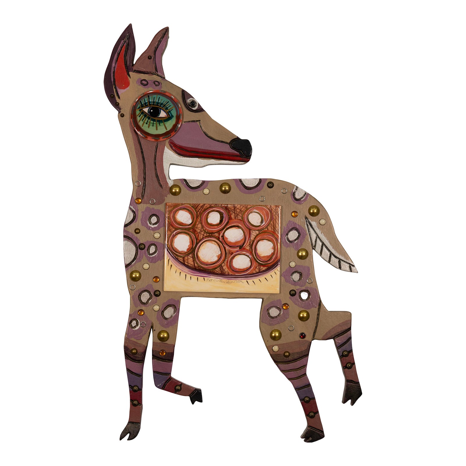 Pat Custer Denison Mixed Media Hanging Folk Art Deer | Chairish