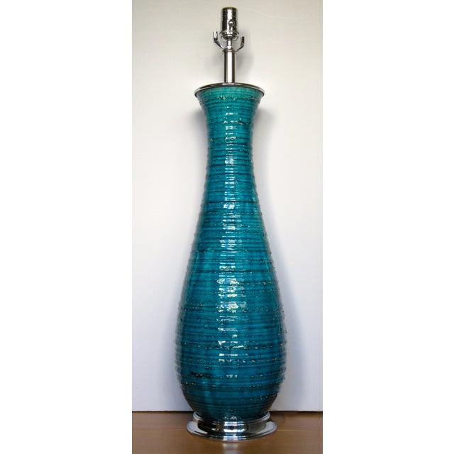 Tall Turquoise Textural Glazed Turquoise Table Lamp | Chairish