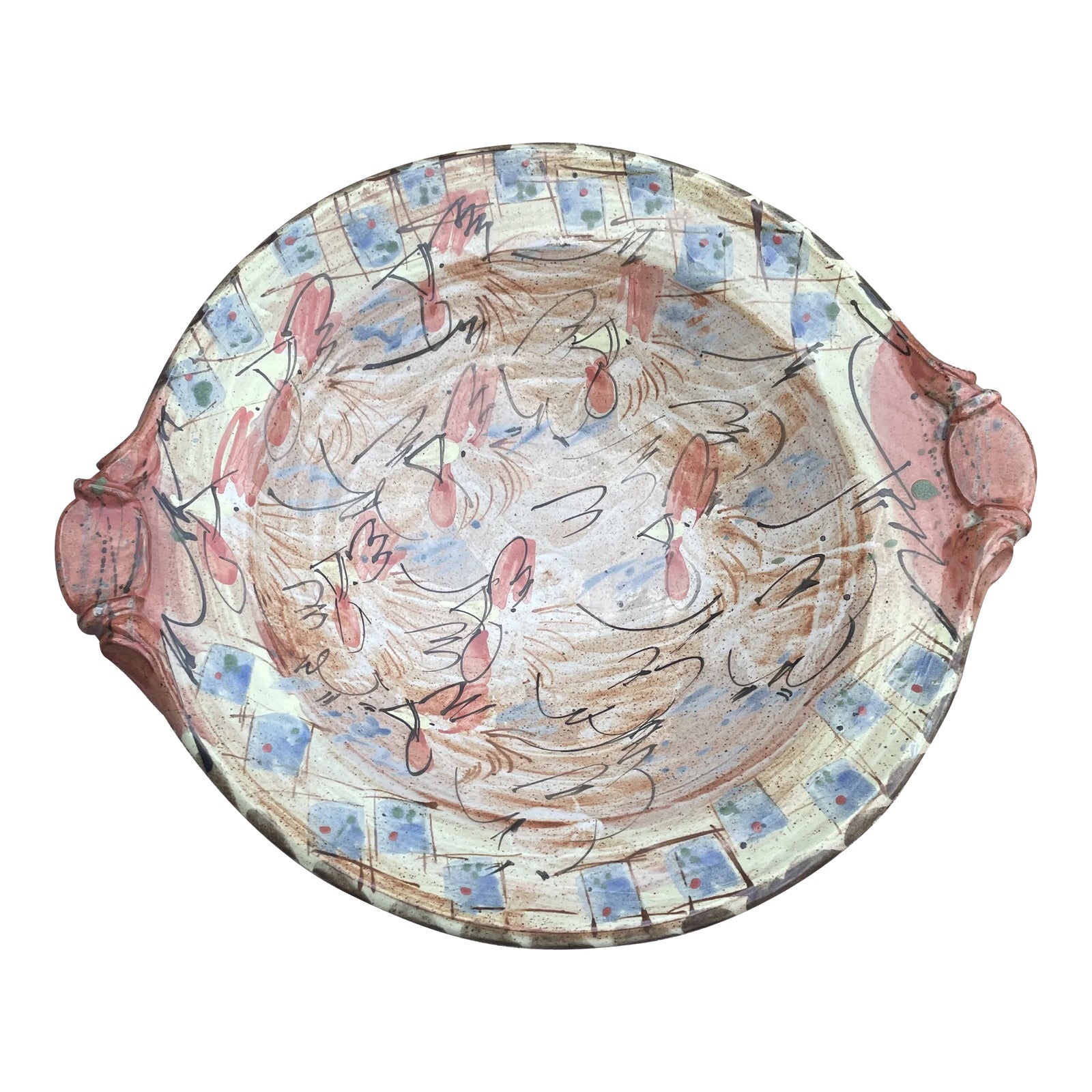 Willie Carter Top Farm Pottery Stoneware Twin Handled Dish | Chairish
