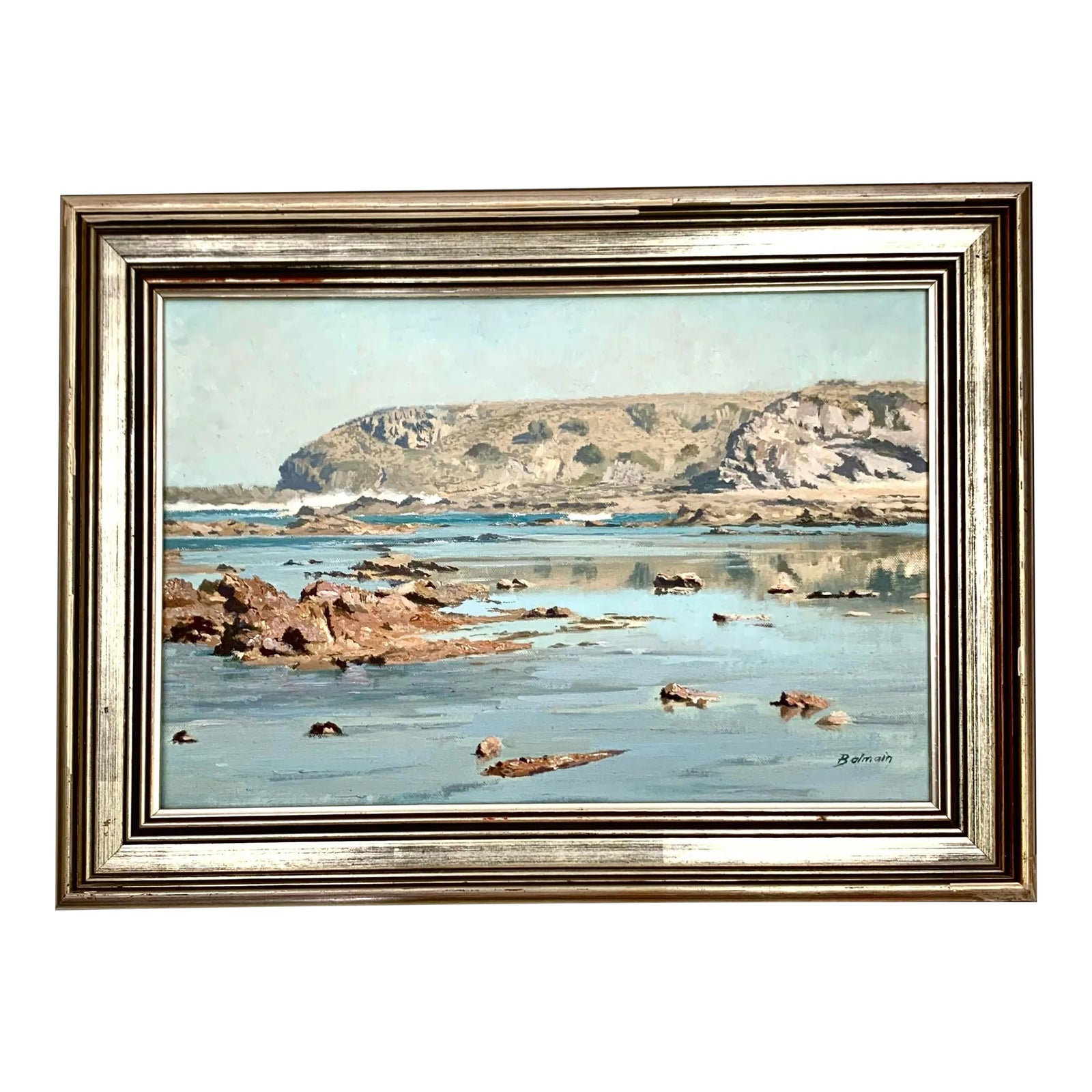 Late 20th Century Vintage Oil Painting Rocky Beach by John Balmain Low ...