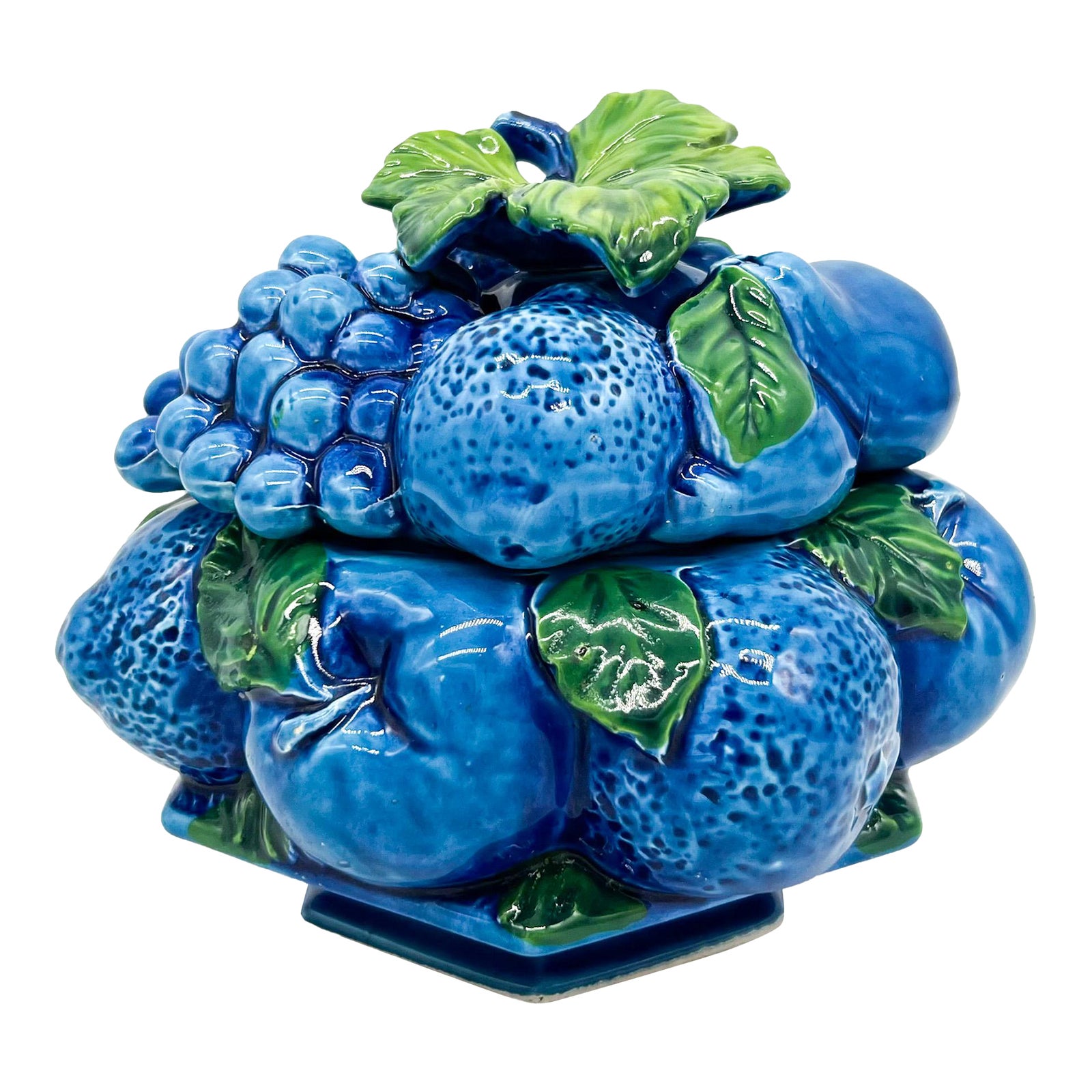 Inarco “Blue Mood” Ceramic Fruit Lidded Box/ Kitchen Canister – Mid ...