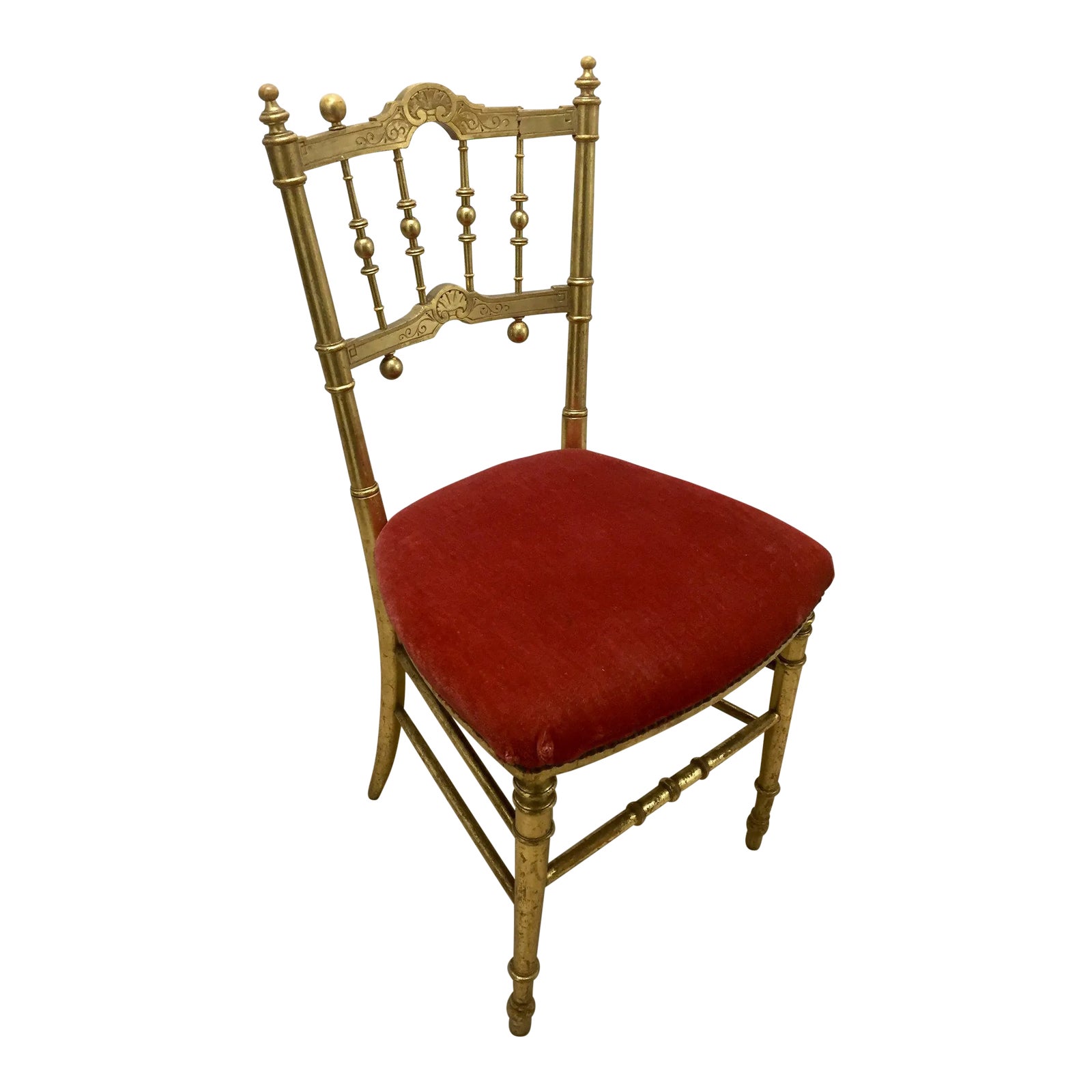 Gold Painted Chair With Red Velour Seat | Chairish