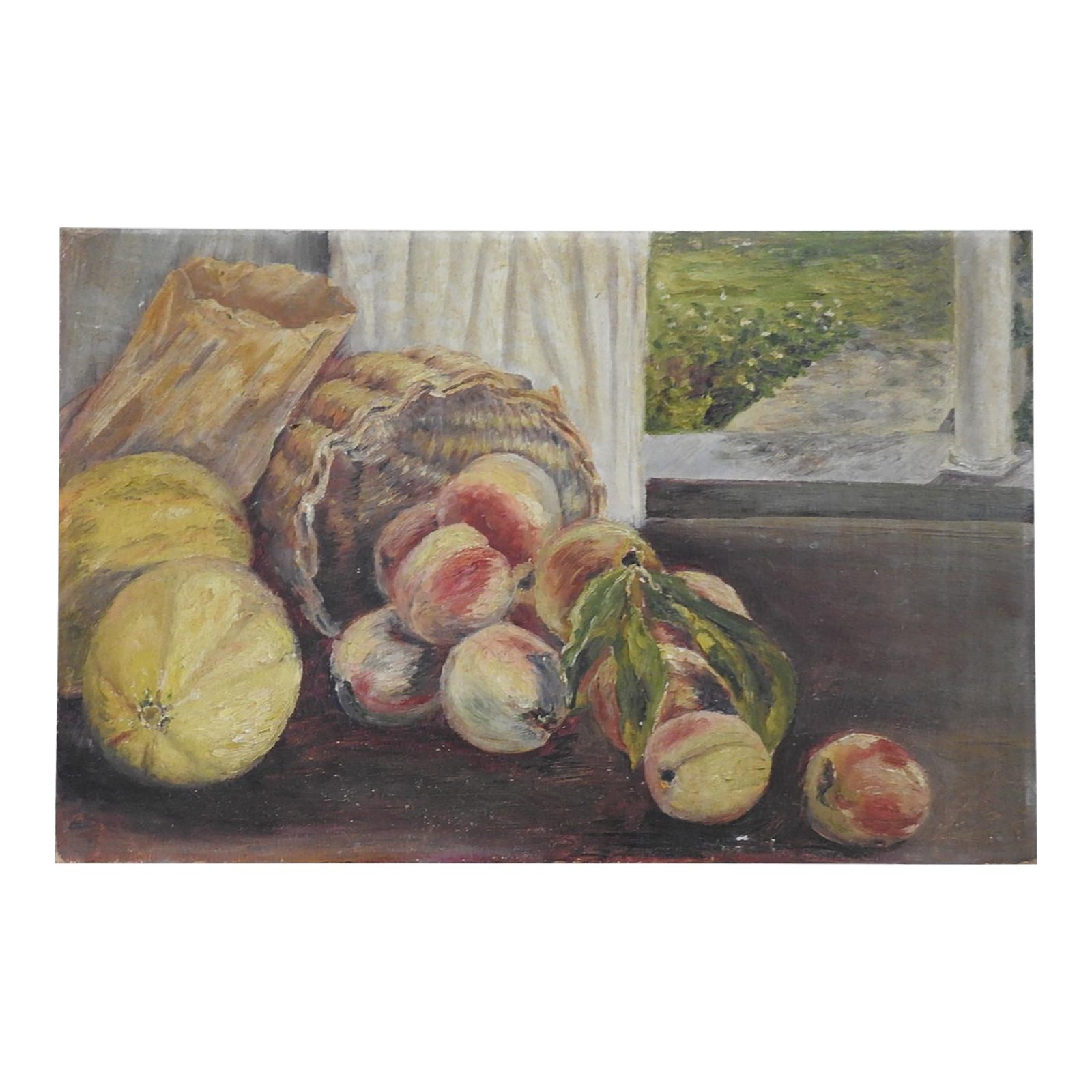 Early 20th Century Peaches Melons Still Life Painting | Chairish