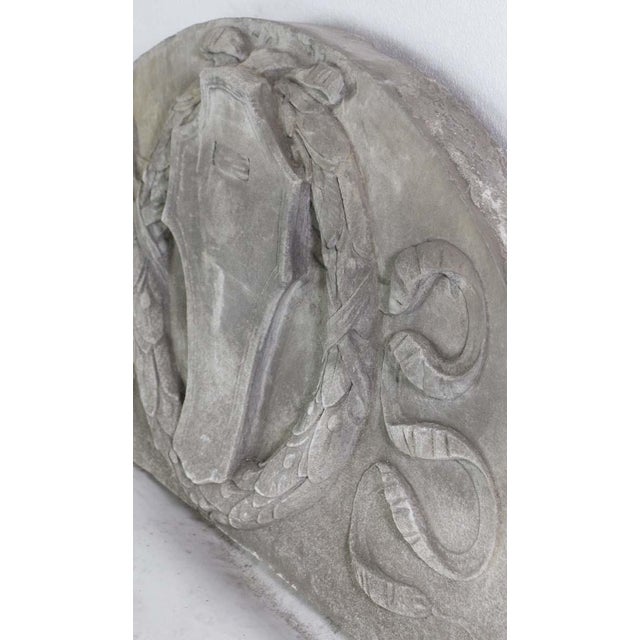 Reclaimed Wreath & Shield Carved Limestone Pediment Transom | Chairish