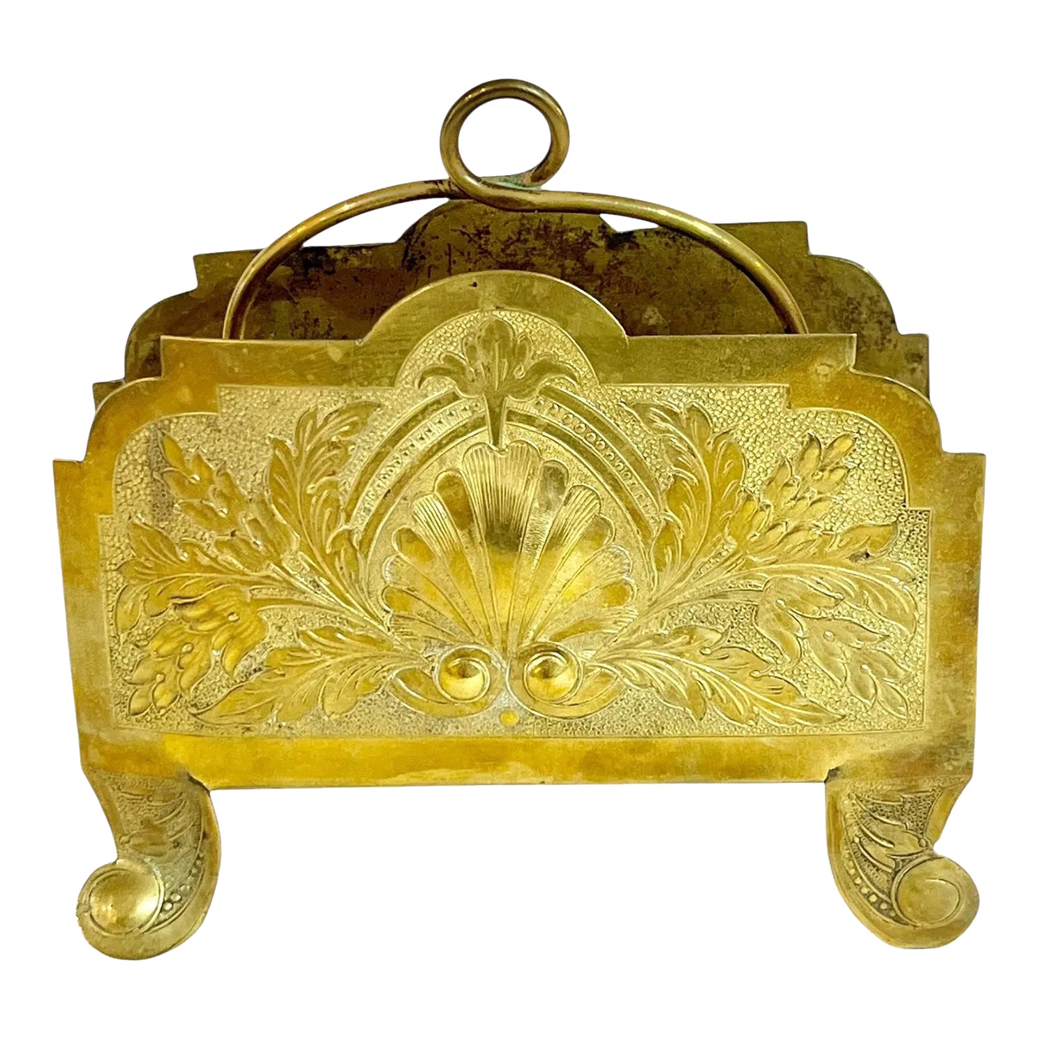 Antique French Brass Shell Engraved Letter or Mail Stand | Chairish