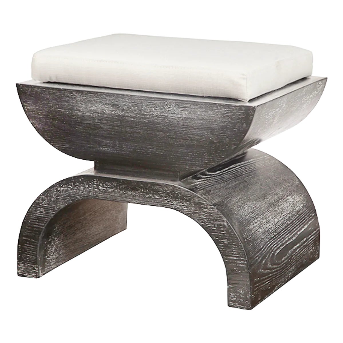 Matthew Izzo Home - Biggs Black Cerused Oak & White Linen Stool | Chairish