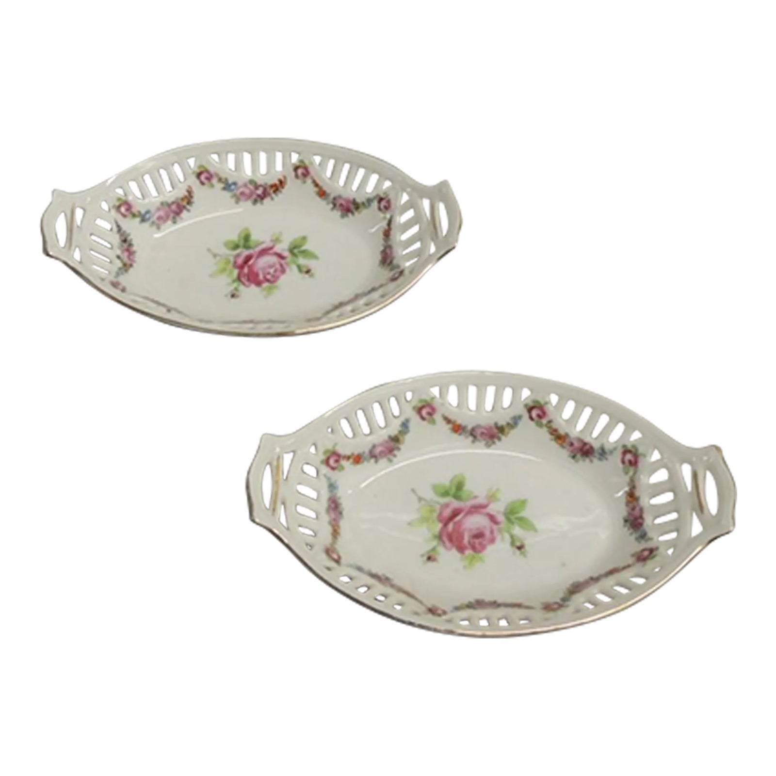 Small Porcelain Decorative Dishes With Flower Pattern - a Pair | Chairish