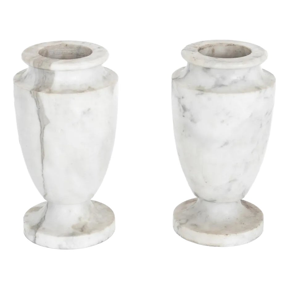 Neoclassical Style White Marble Baluster Vases, Pr | Chairish