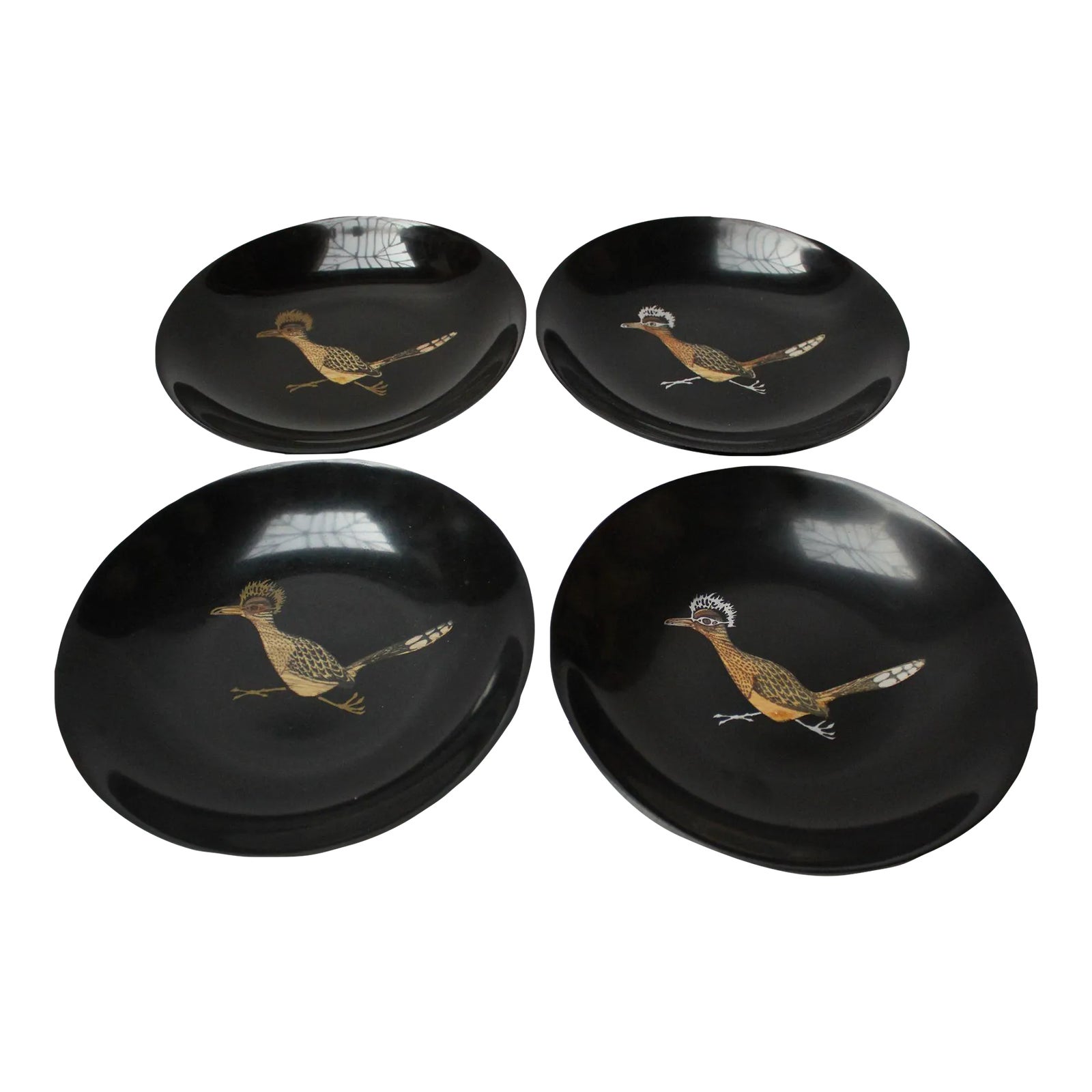 Set of Four Mid-Century Black Resin Inlaid "Roadrunners" Trays by ...