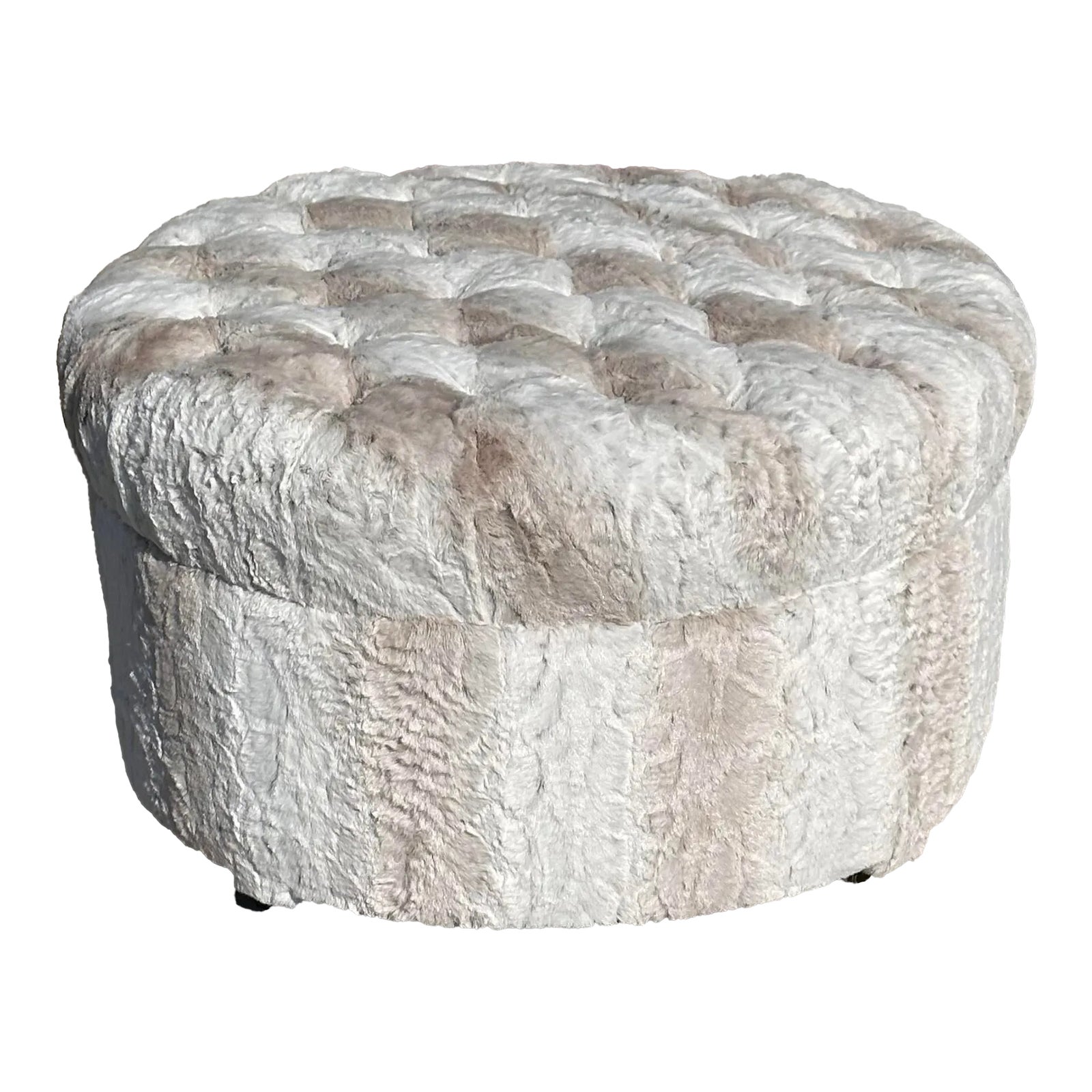 Modern Designer Faux Rabbit Fur Round Ottoman Pouf by Randy Esada ...