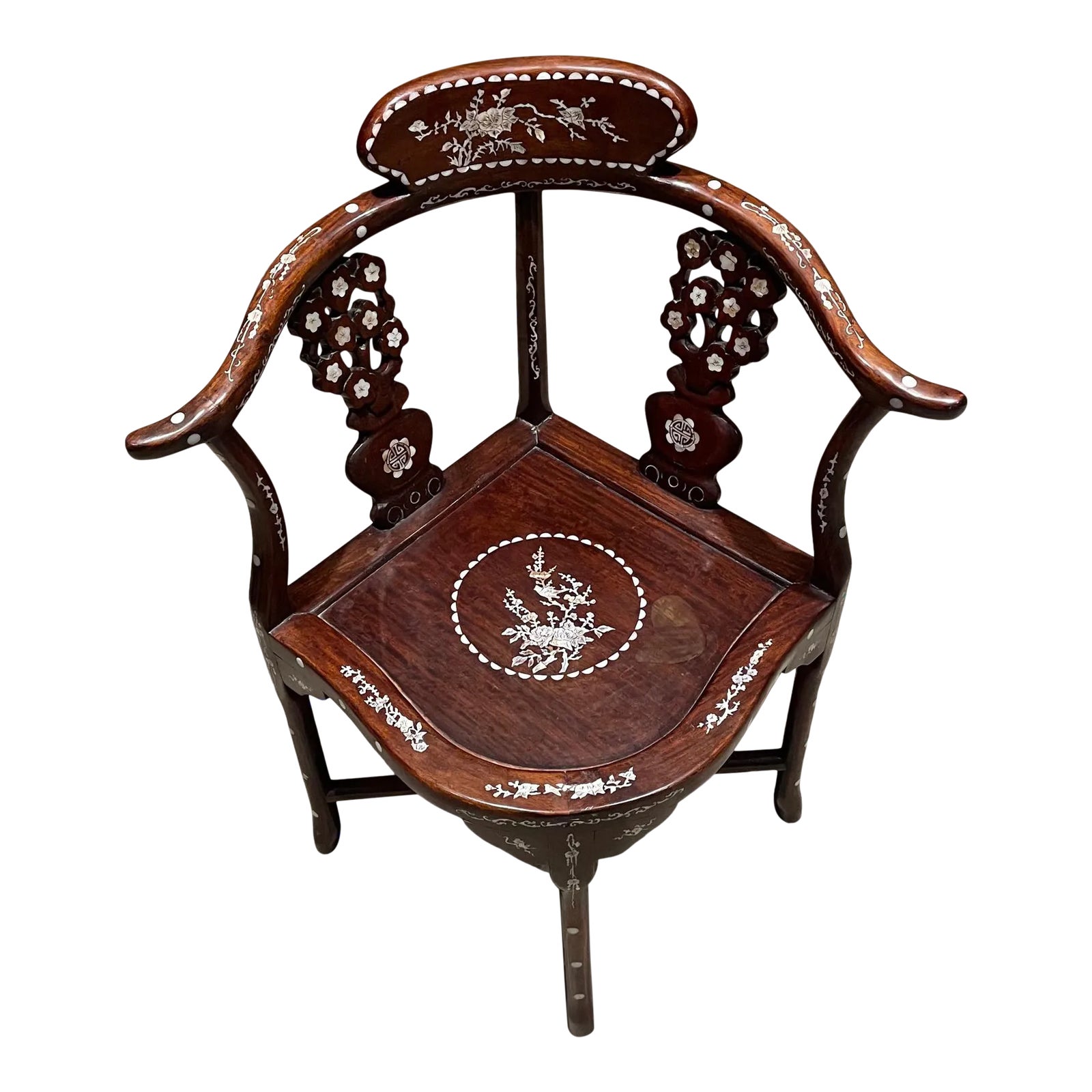 1950s Chinese Corner Chair Rosewood Mother-Of-Pearl Inlay | Chairish