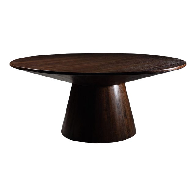 Unidentified Round Walnut Finish Dining Table | Chairish