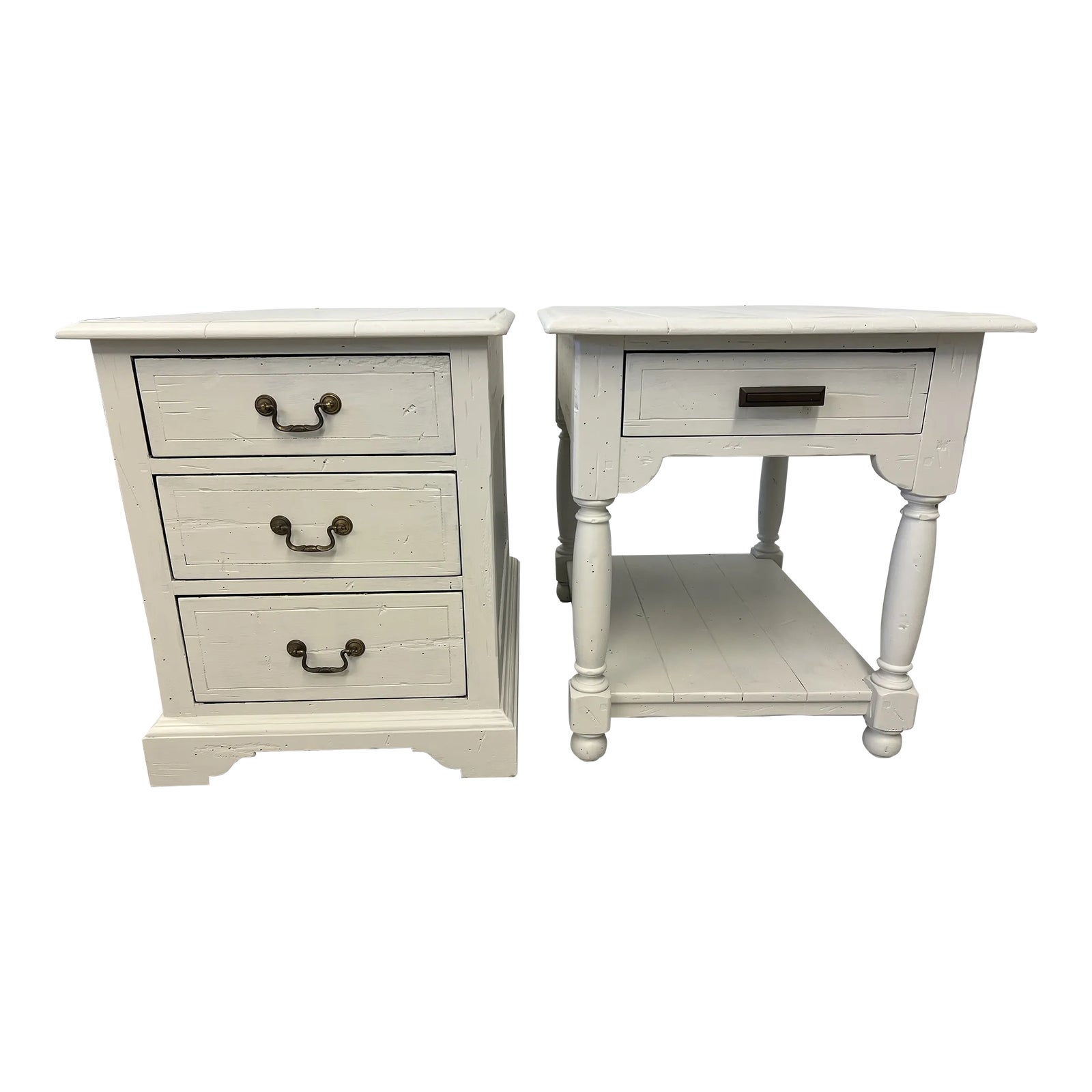 1980s Vintage Ethan Allen Side Tables Hand Painted White - Set of 2 ...