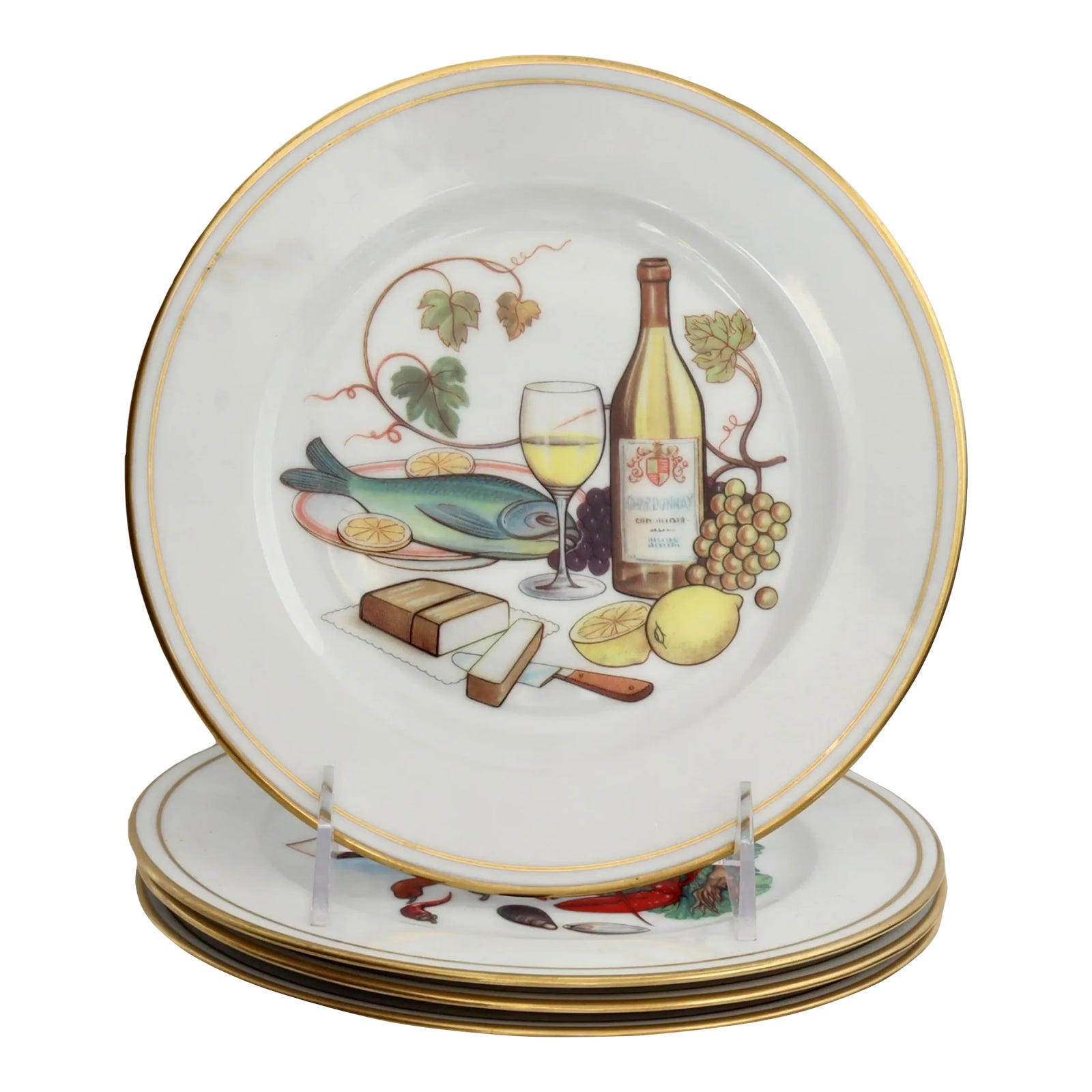 I. Godinger Limoges Wine & Cheese Plates, Set of 4 | Chairish