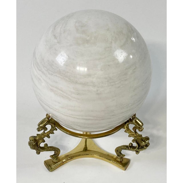 Vintage Marble Orb on Brass Dragon or Serpent Stand | Chairish