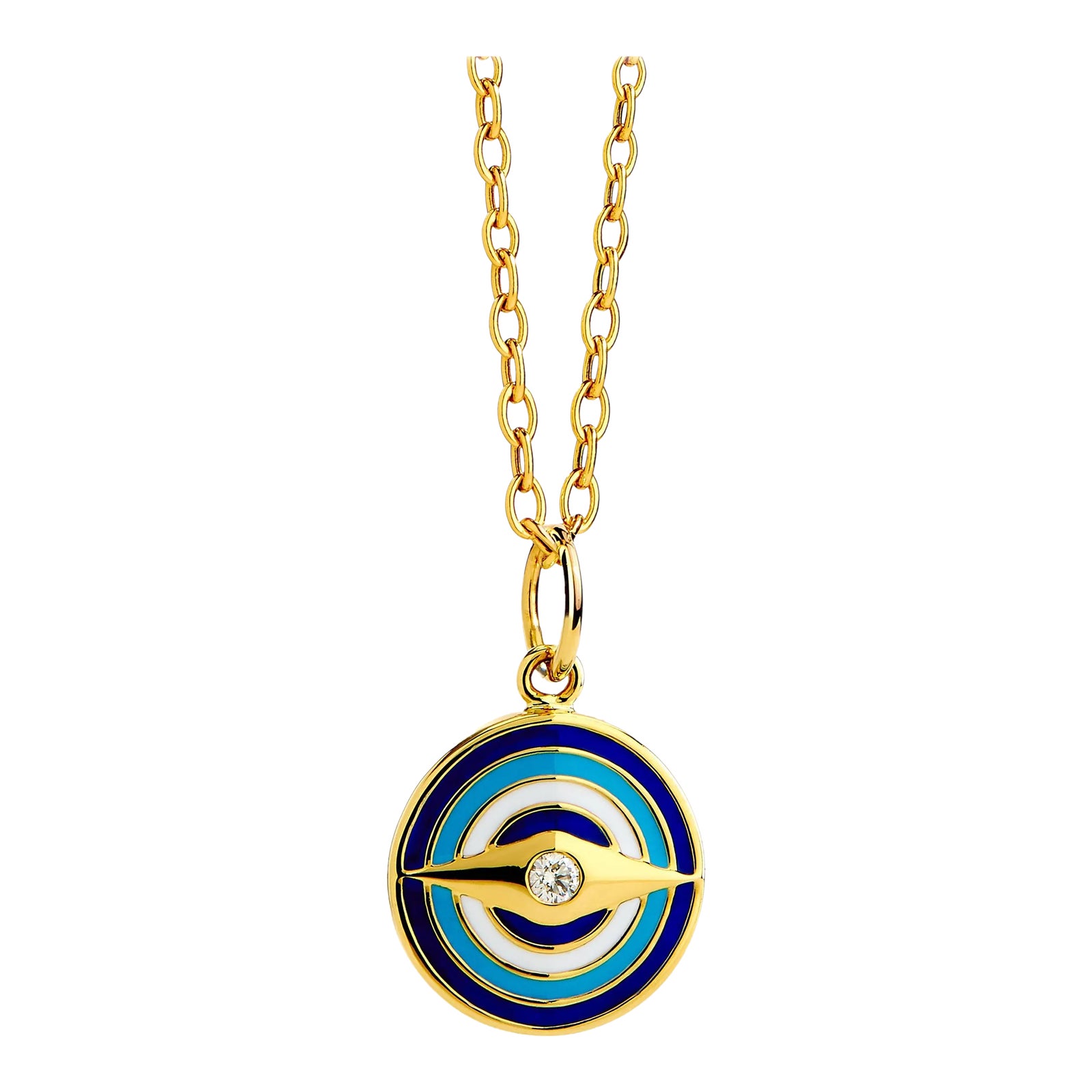 Syna Yellow Gold Evil Eye Enamel Reversible Pendant with Diamonds ...