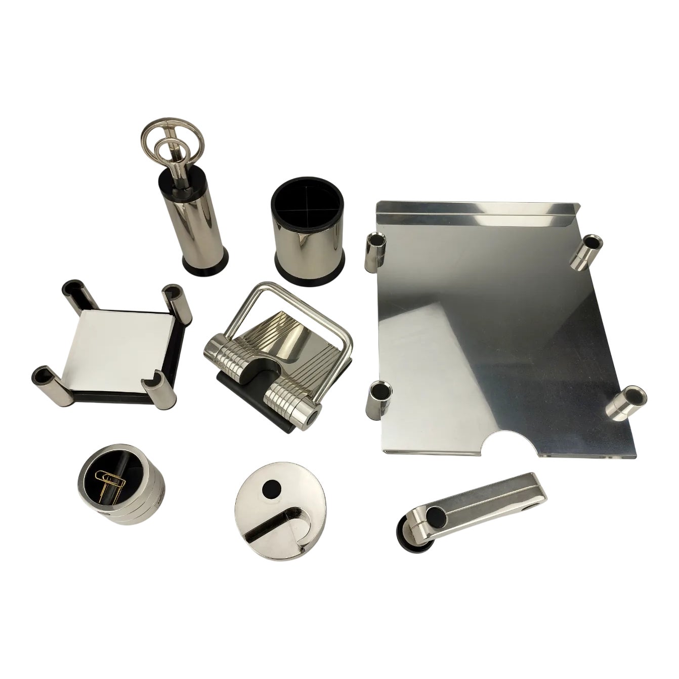 Nickel-Plated Desk Set by Lerche Solingen, 1990s, Set of 10 | Chairish