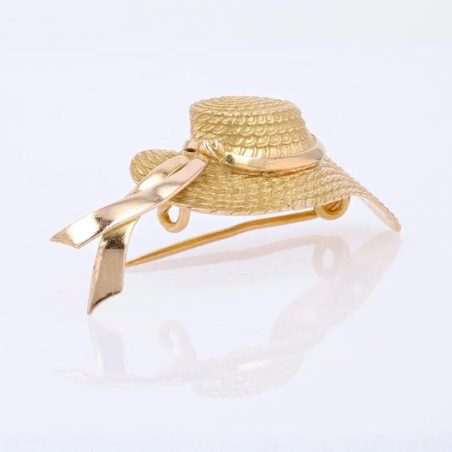 French Hat Brooch in 18 Karat Yellow Gold, 1960s | Chairish