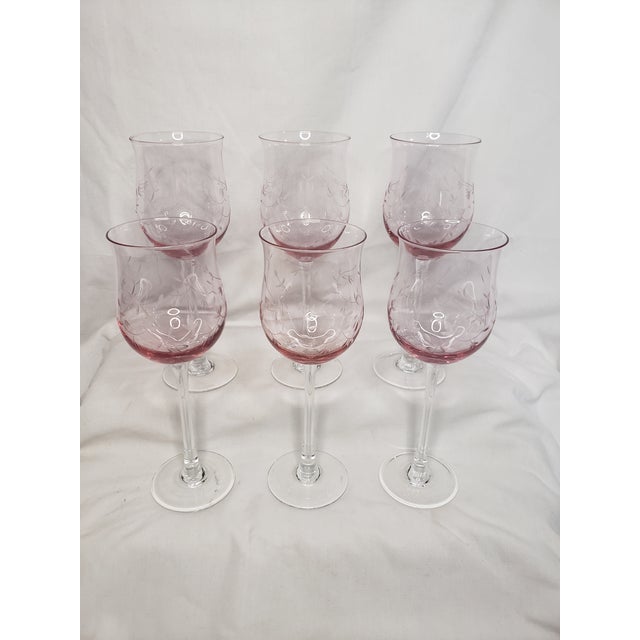 2000s Lenox Heather Pink Tulip Wine Glassware - Set of 6 | Chairish