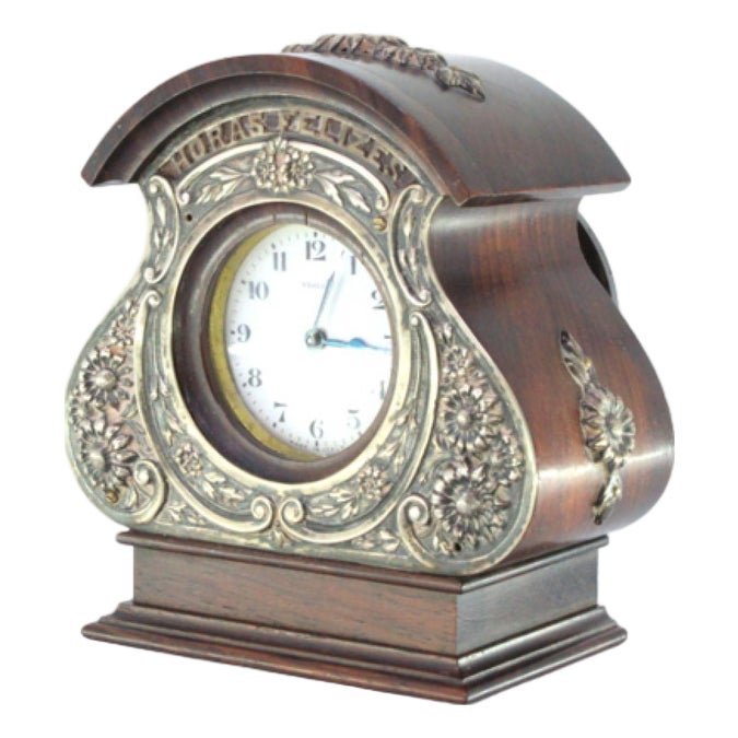 Table Regulator Clock in Rosewood with Silver Applications | Chairish