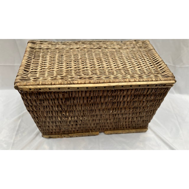 Mid 20th Century Vintage Belgian Woven Wicker Basket Crate With Rope ...