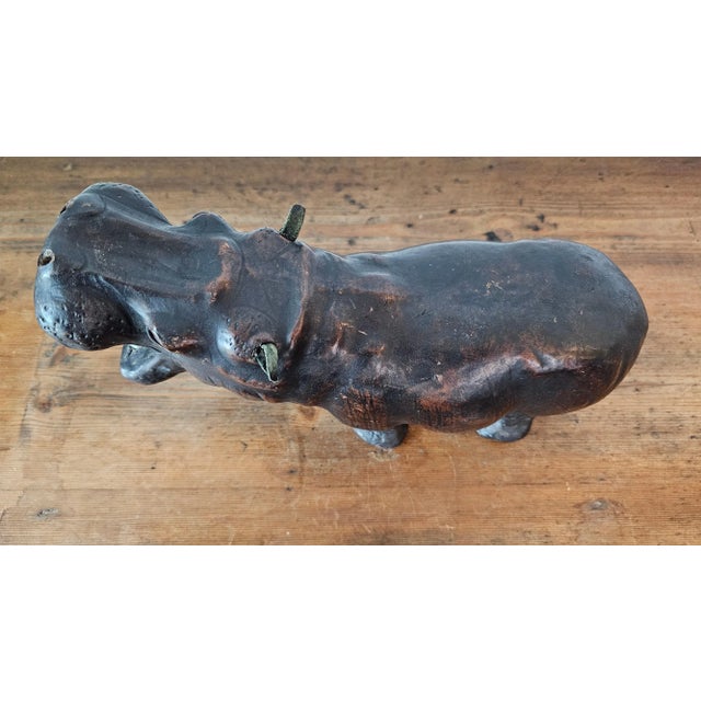 Antique European Carved Leather Warpped Hippo Figure Statue | Chairish