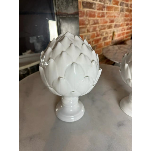 White Classic Ceramic Artichoke Decorative Sculptures - Set of 2 | Chairish
