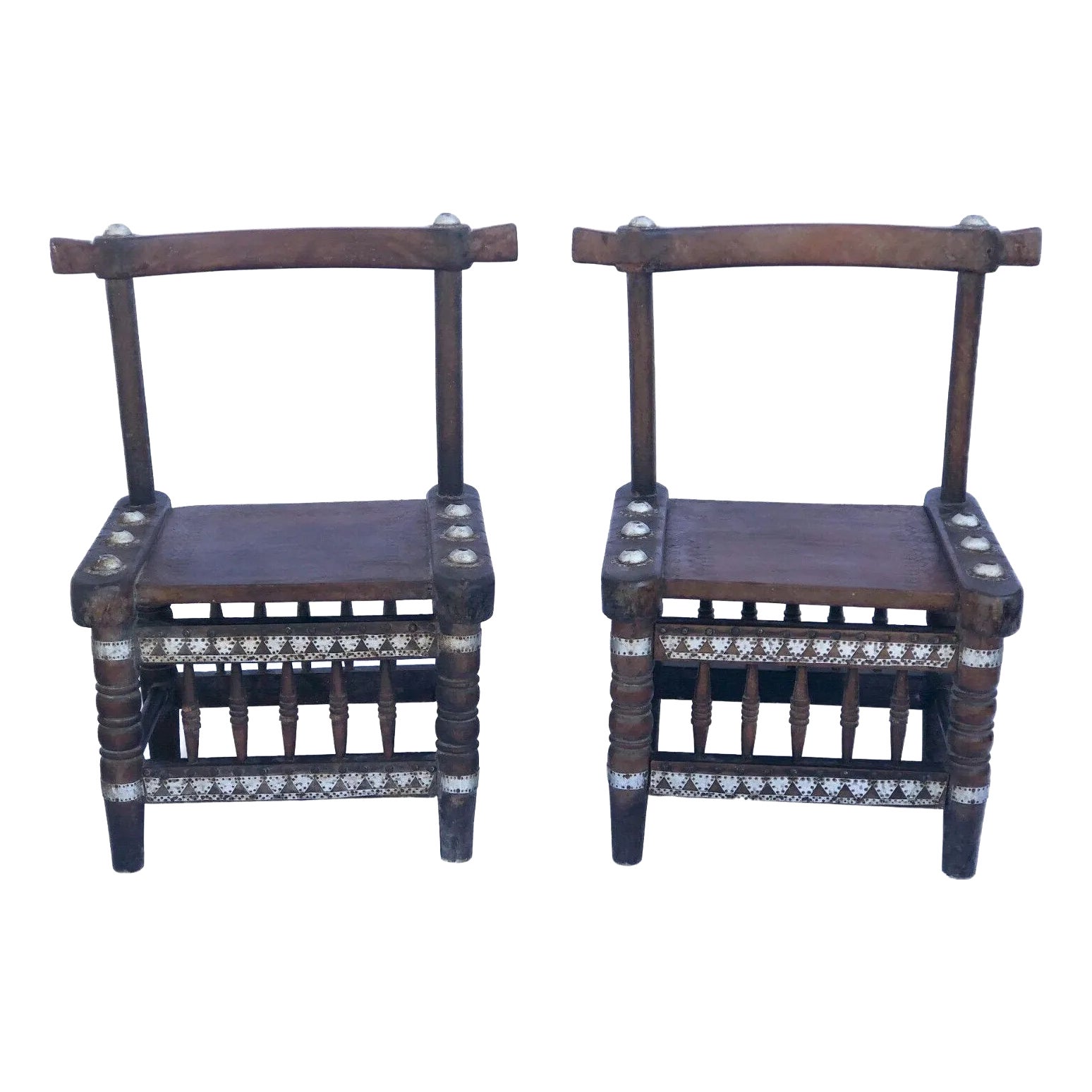 Vintage Pair of Low African Baule Chief Chairs 27" H Ivory Coast | Chairish