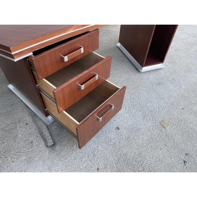 1990s Modern Partner Desk with Aluminum Trim | Chairish