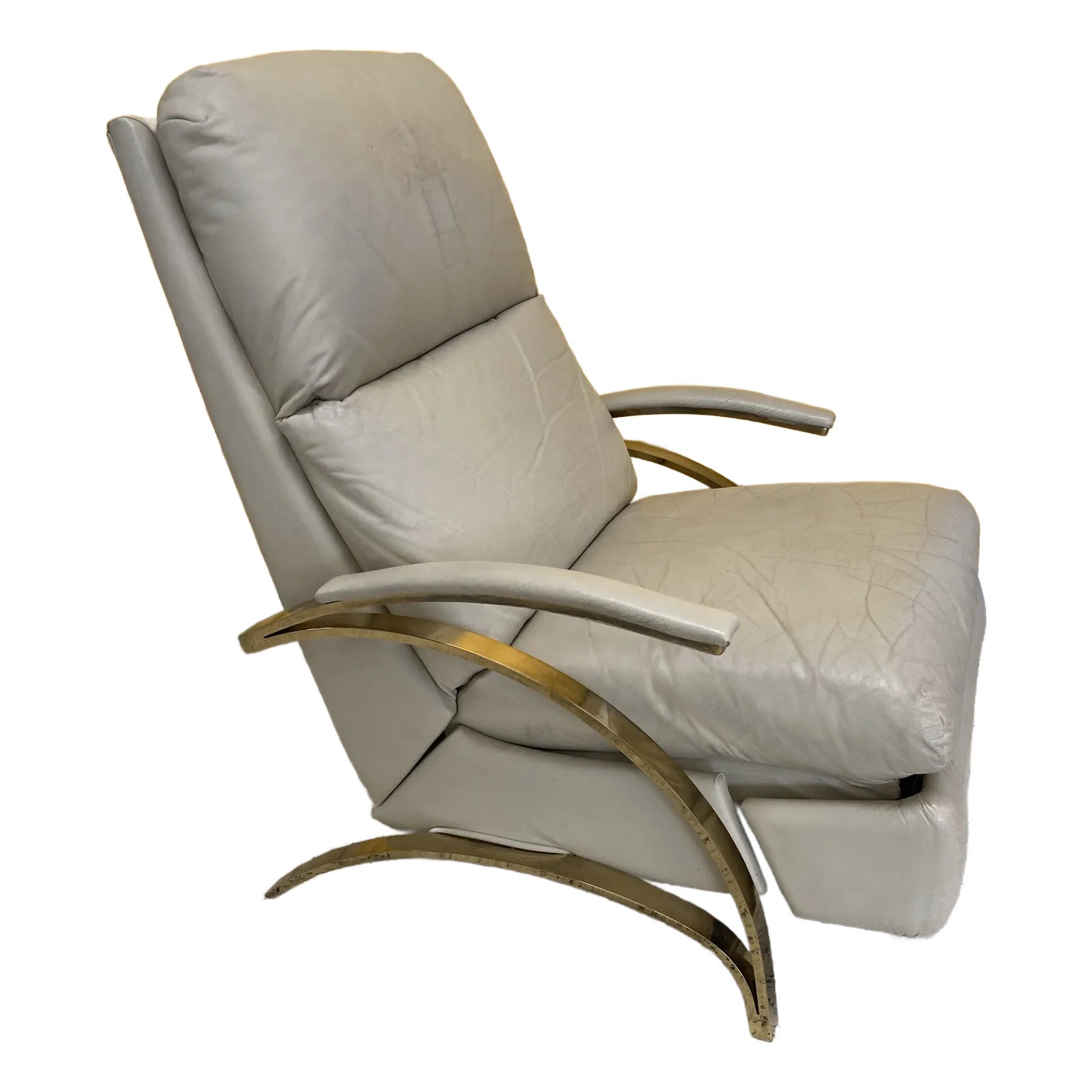 1980s Post-Modern Leather and Gold Chrome Recliner After Milo Baughman ...
