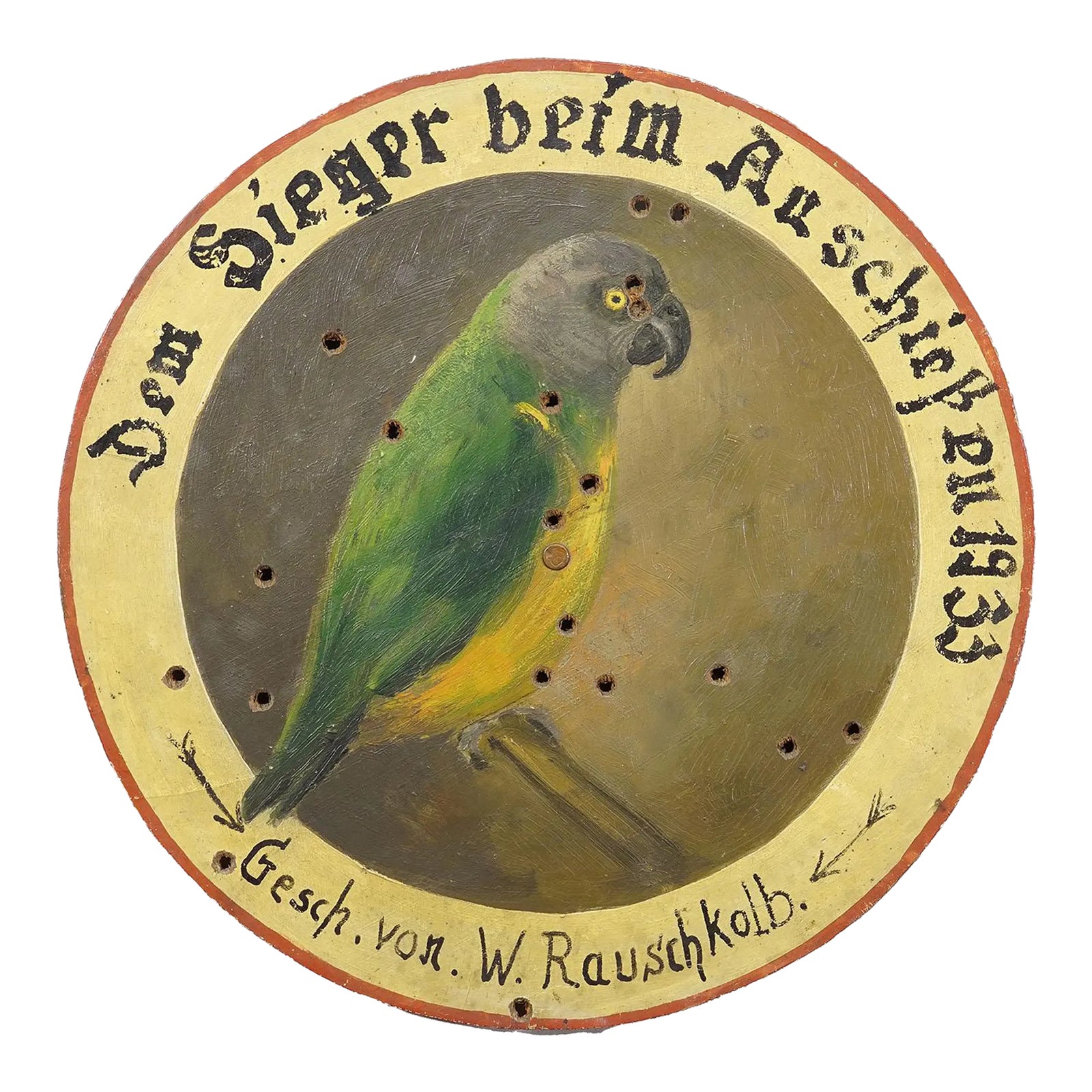 Antique Honor Shooting Target With Black-Headed Parrot, Germany 1933 ...
