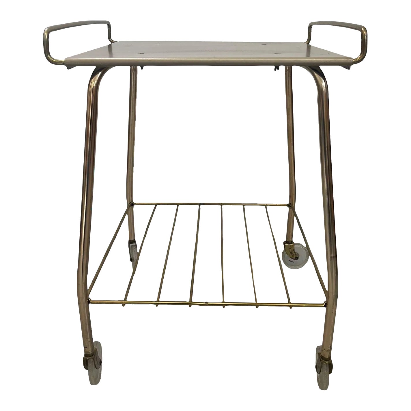 1970s Vintage Gold Colored Cart on Wheels | Chairish
