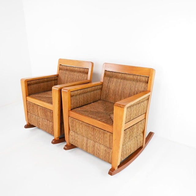 1960s Mexican Mid-Century Modern Woven Rocking Chairs - A Pair | Chairish