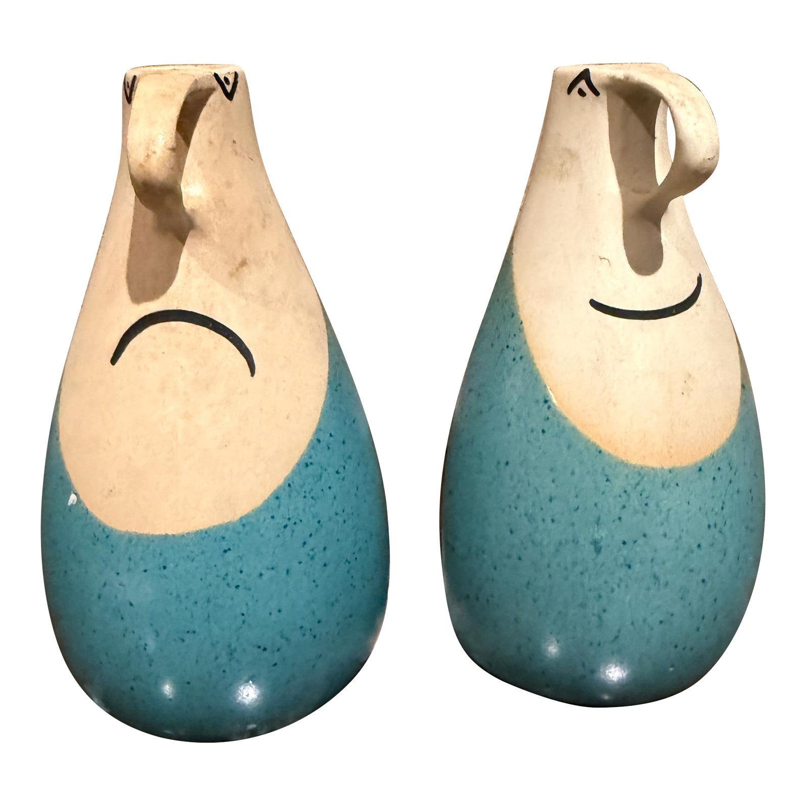 Glad 'N Sad Cruet Set Oil Vinegar Pitchers David Gil Bennington Potters ...