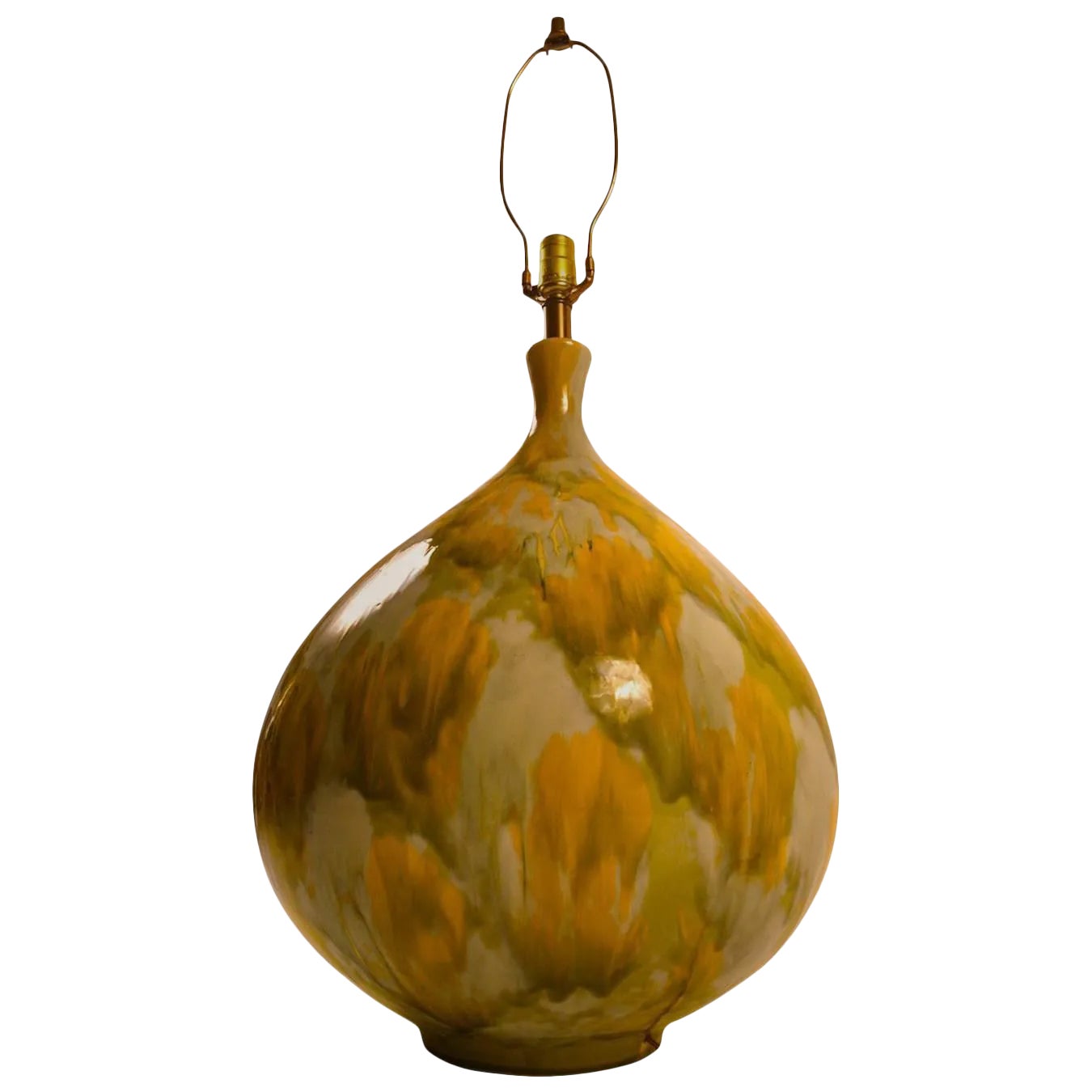 Large Ceramic Drip Glaze Lamp With Original Shade | Chairish