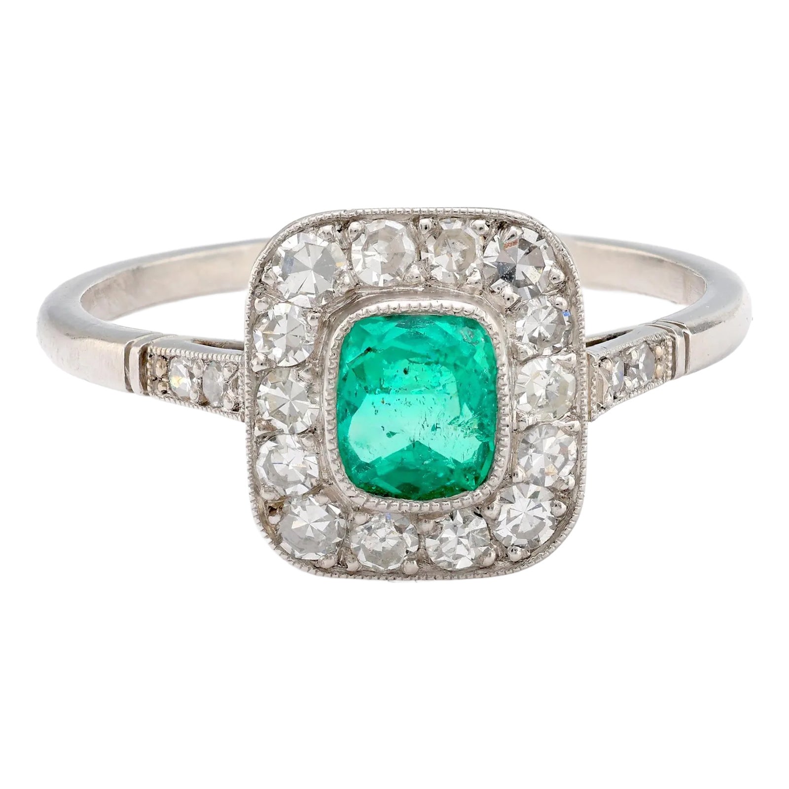 1920s Art Deco Style .54 Carat Emerald Diamond Platinum Ring | Chairish