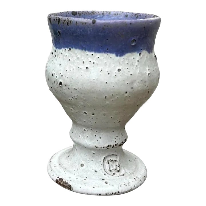 Vintage Small Speckled Pottery Two Tone Goblet Lavender and White ...