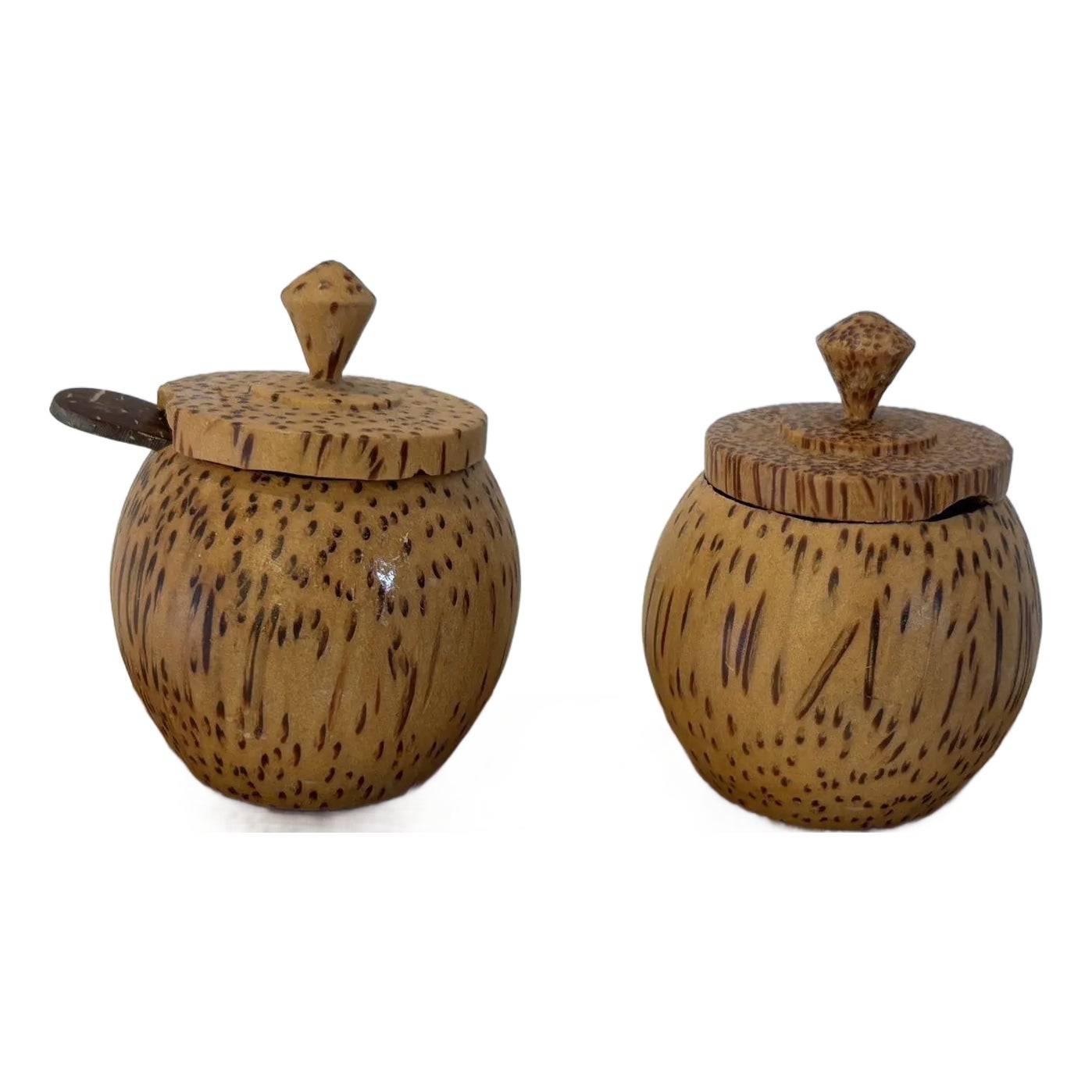 Vintage Organic Natural Coconut Wood Condiment Set | Chairish