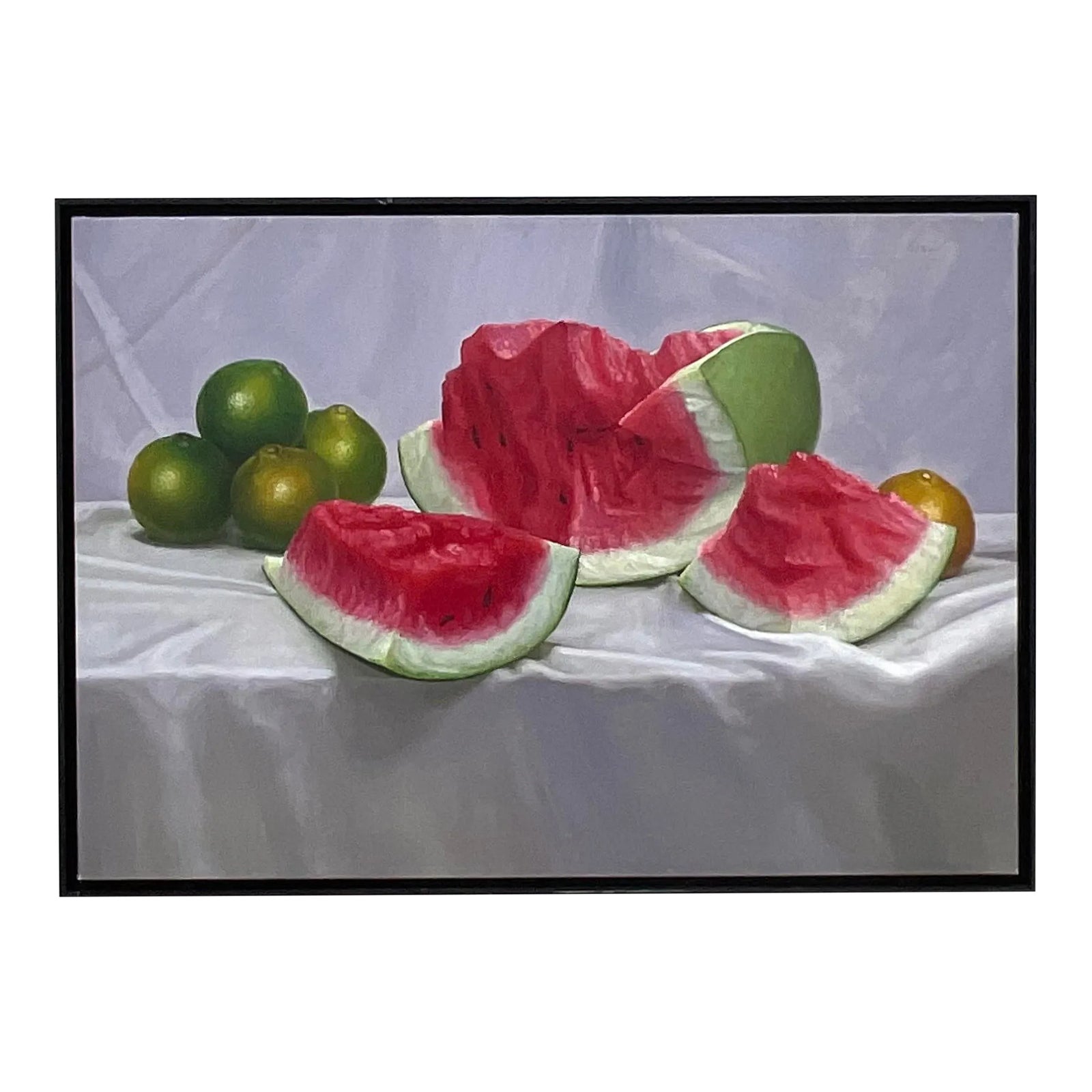 Vintage Boho Watermelon Still Life Oil on Canvas | Chairish