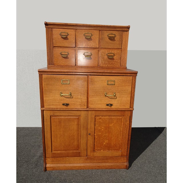 Antique Shannon File Oak Stacking Sectional Double File Cabinet Card ...